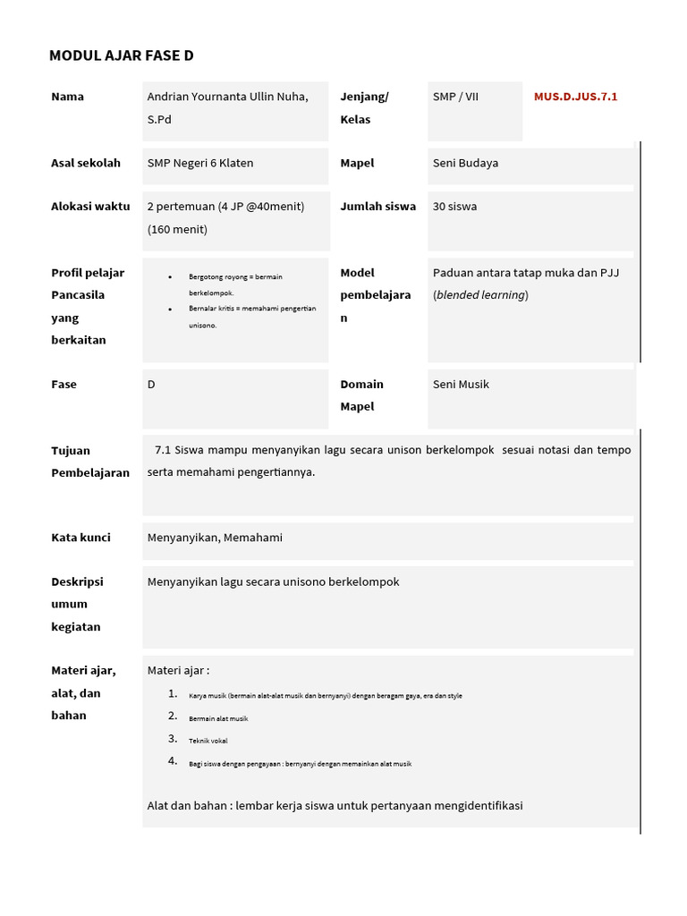 Modul Ajar Seni Budaya Prses Edit | PDF