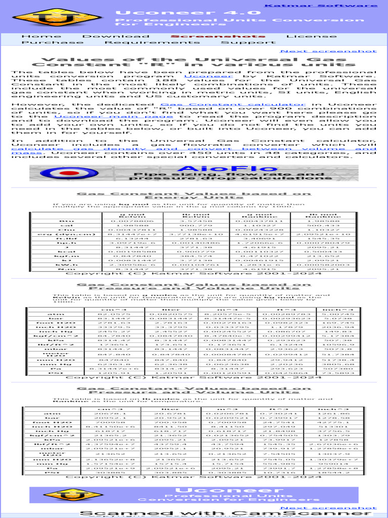 Universal Gas Constant "R" Values in Man | PDF | Mole (Unit) | Pressure