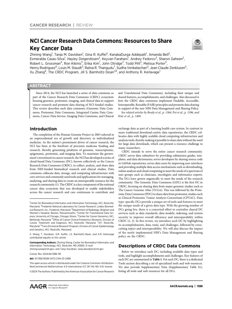 NCI Cancer Research Data Commons: Resources To Share Key Cancer Data ...