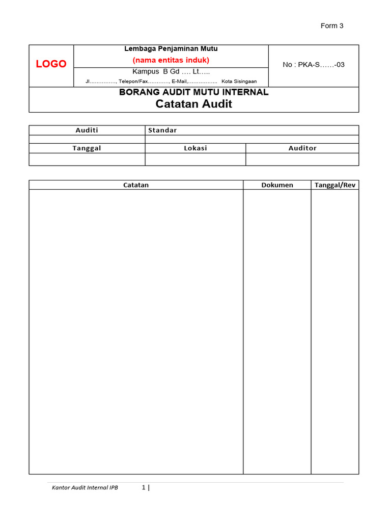 Form 3 Catatan Audit | PDF