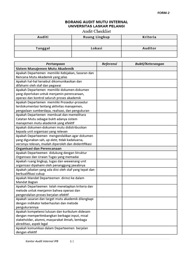 Form 2a Checklist Audit Sampel Perlu Pdf