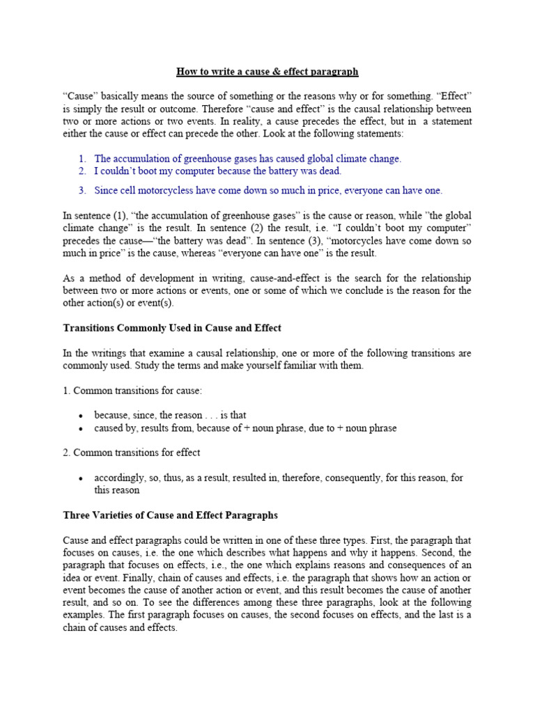 How to write a cause and effect paragraph | PDF | Causality | Blood