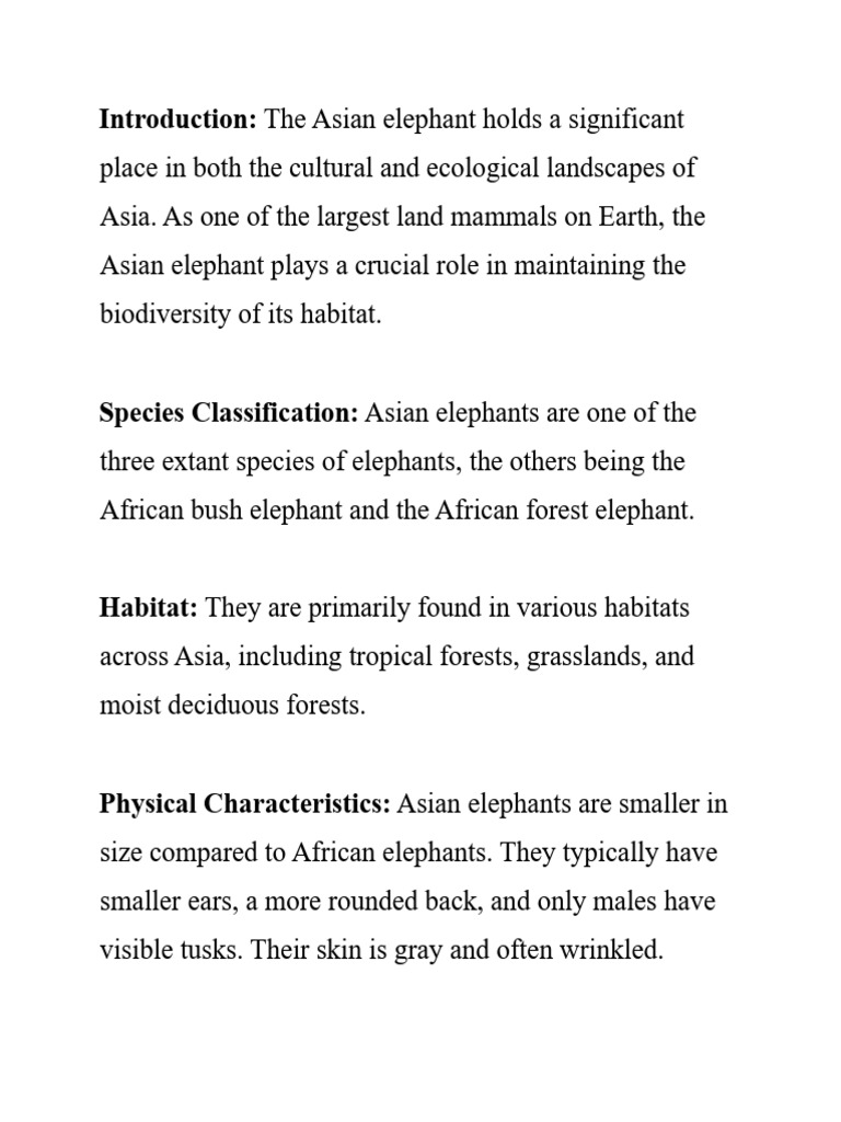 Assignment On Asian Elephant | PDF | Elephant | Conservation Biology
