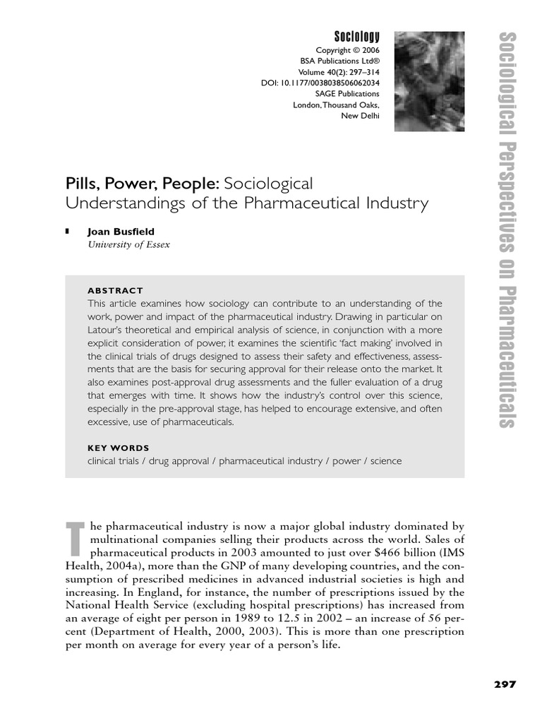 Busfield 2006 Pills Power People Sociological Understandings of The Pharmaceutical Industry ...