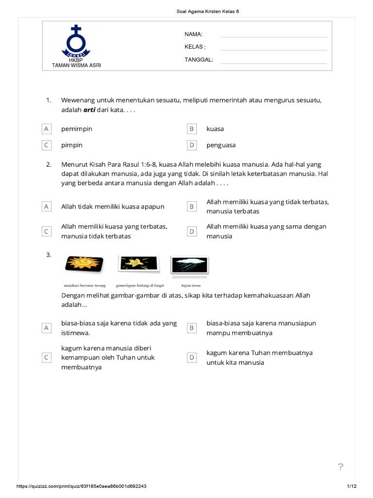 Soal Agama Kristen Kelas 6 | PDF