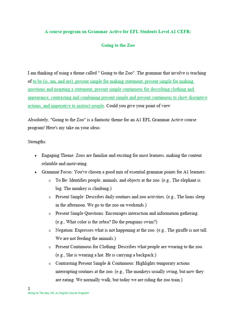 A Course Program On Grammar Active For EFL Students Level A1 CEFR | PDF ...