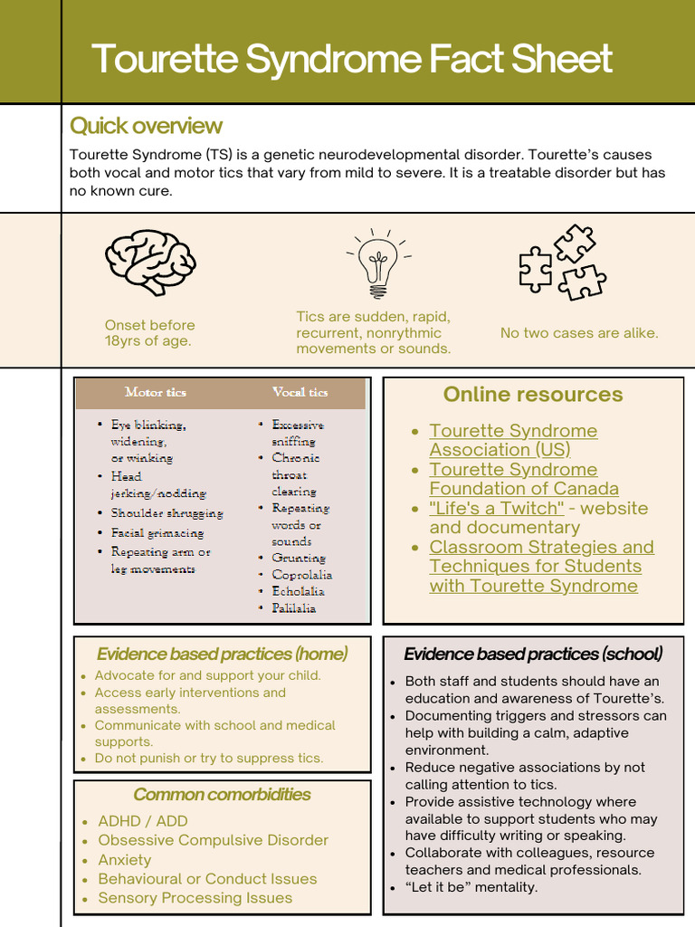 tourettes fact sheet | PDF | Tourette Syndrome | Behavioural Sciences