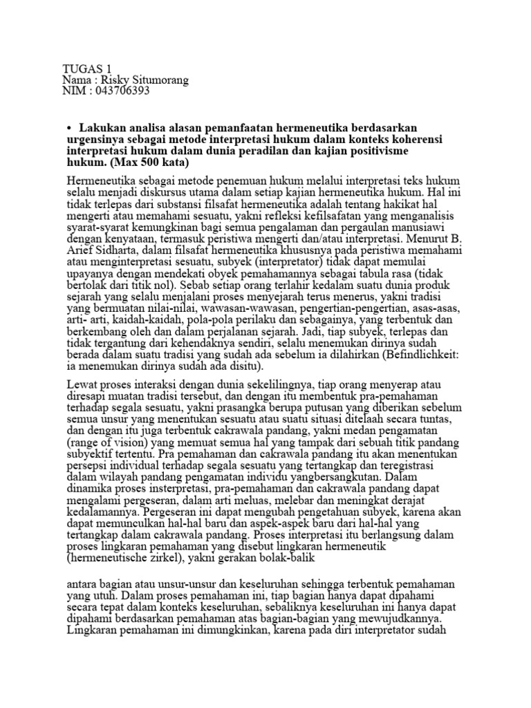 Tugas 1 - Interpretasi Dan Penalaran Hukum | PDF