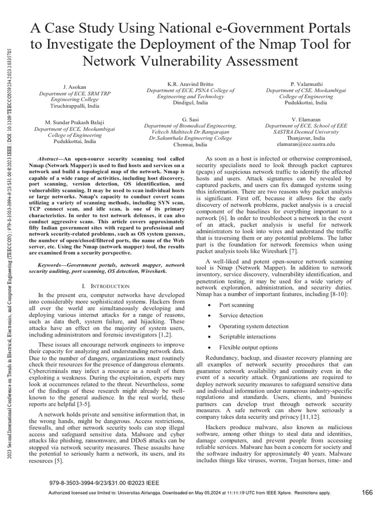A Case Study Using National E-Government Portals To Investigate The Deployment of The Nmap Tool ...