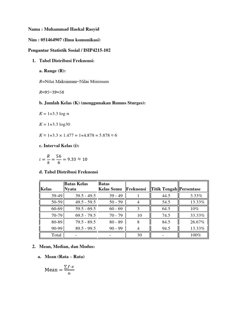 Analisis Statistik Distribusi Frekuensi | PDF