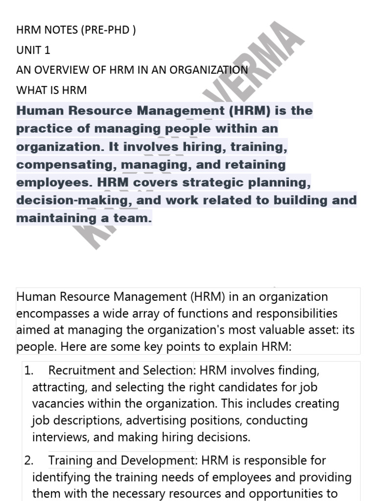 HRM UNIT 1 | PDF | Human Resource Management | Recruitment