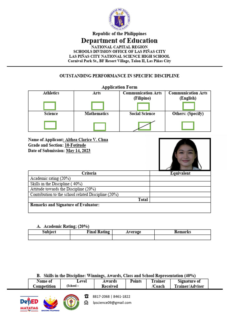 Outstanding Performance Application Form | PDF