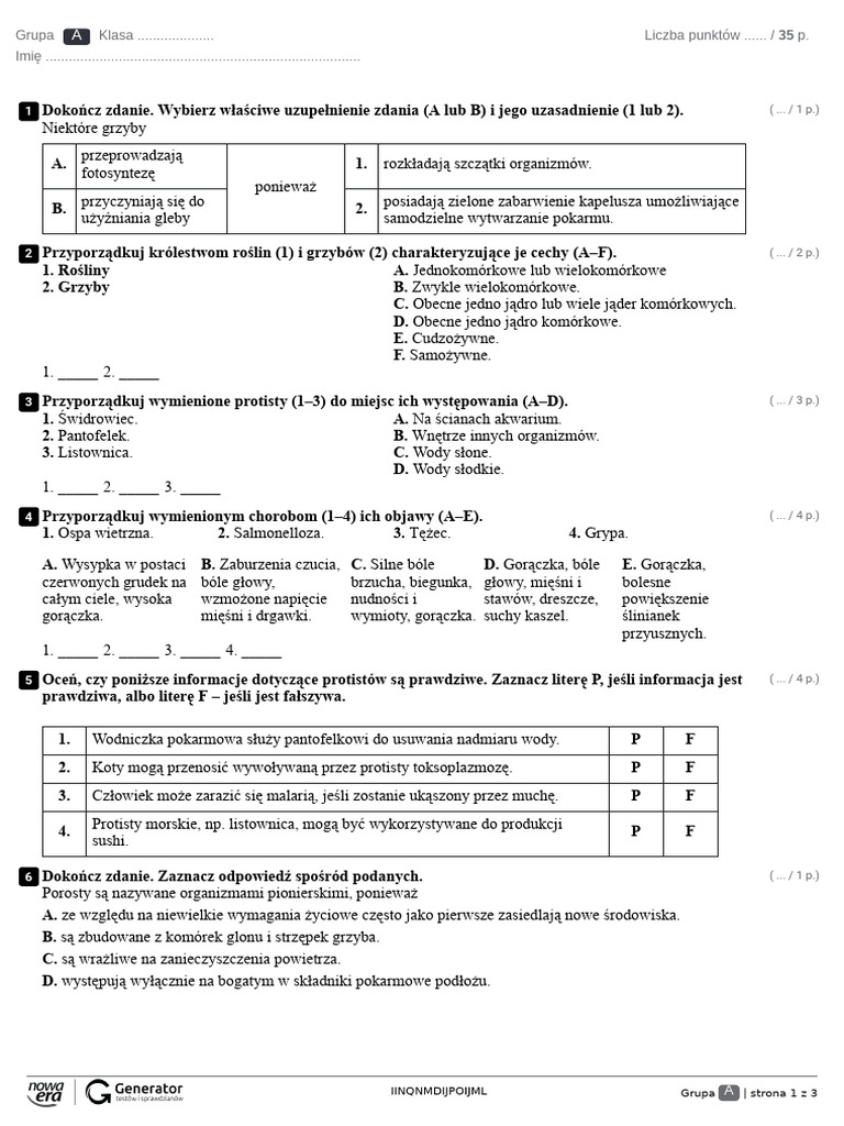 Wirusy, Bakterie, Protisty, Grzyby Test | PDF Wirusy, Bakterie, Protisty, Grzyby Test | PDF