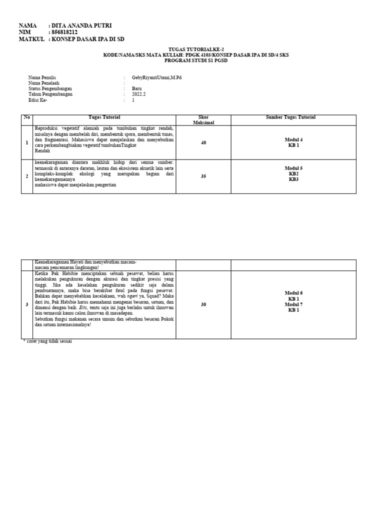 TUGAS TUTORIAL KE 2 Konsep Dasar Ipa | PDF