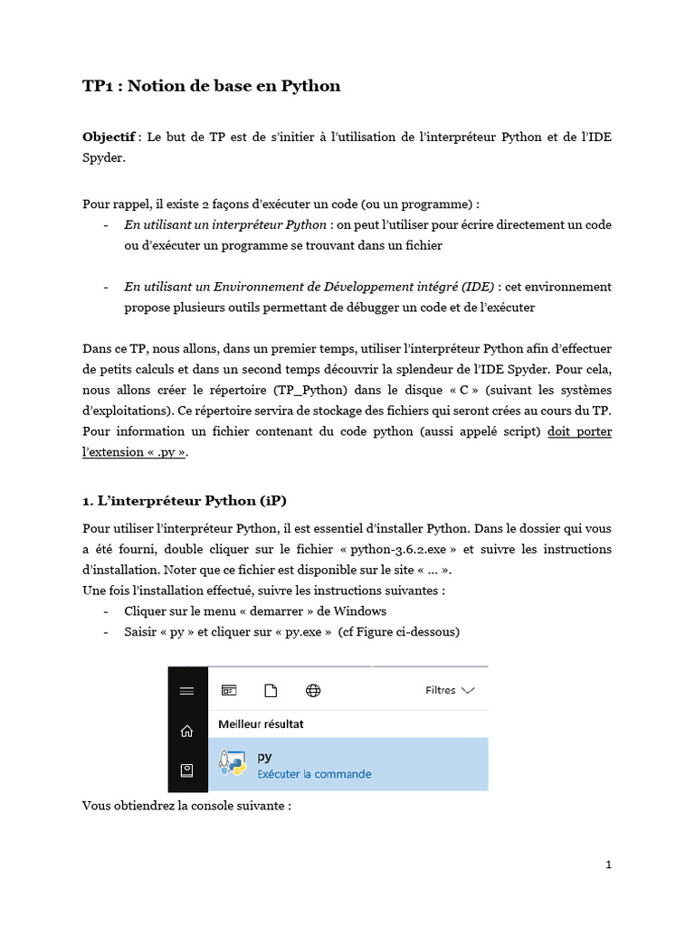 TP1 Notion de Bases | PDF | Python (Langage de programmation) | Environnement de développement