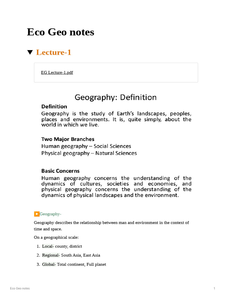 Eco Geography Lecture Notes Overview | PDF | Geomorphology | Labour ...