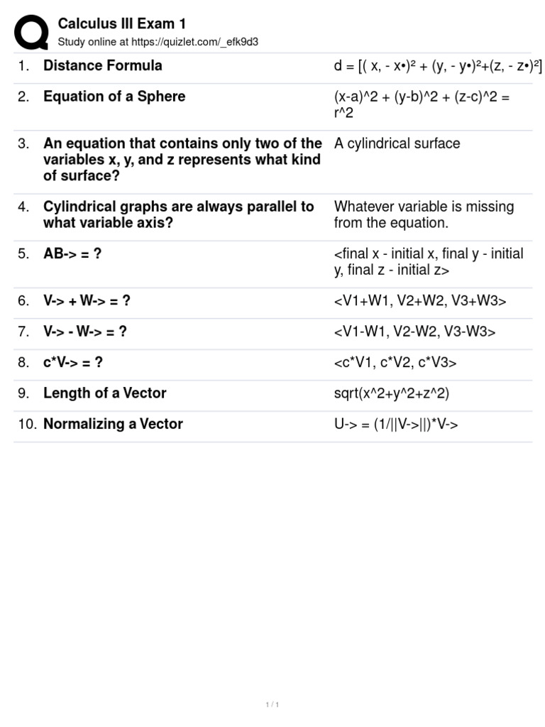 Calculus III Exam 1 | PDF | Science & Mathematics