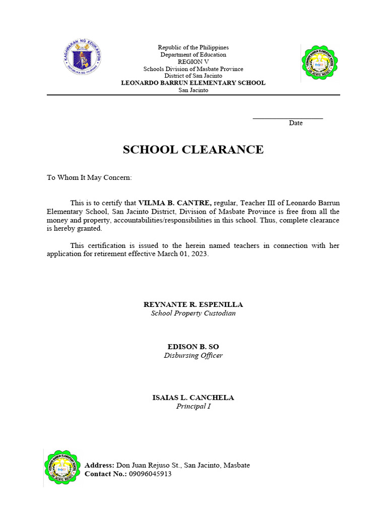 School Clearance | PDF