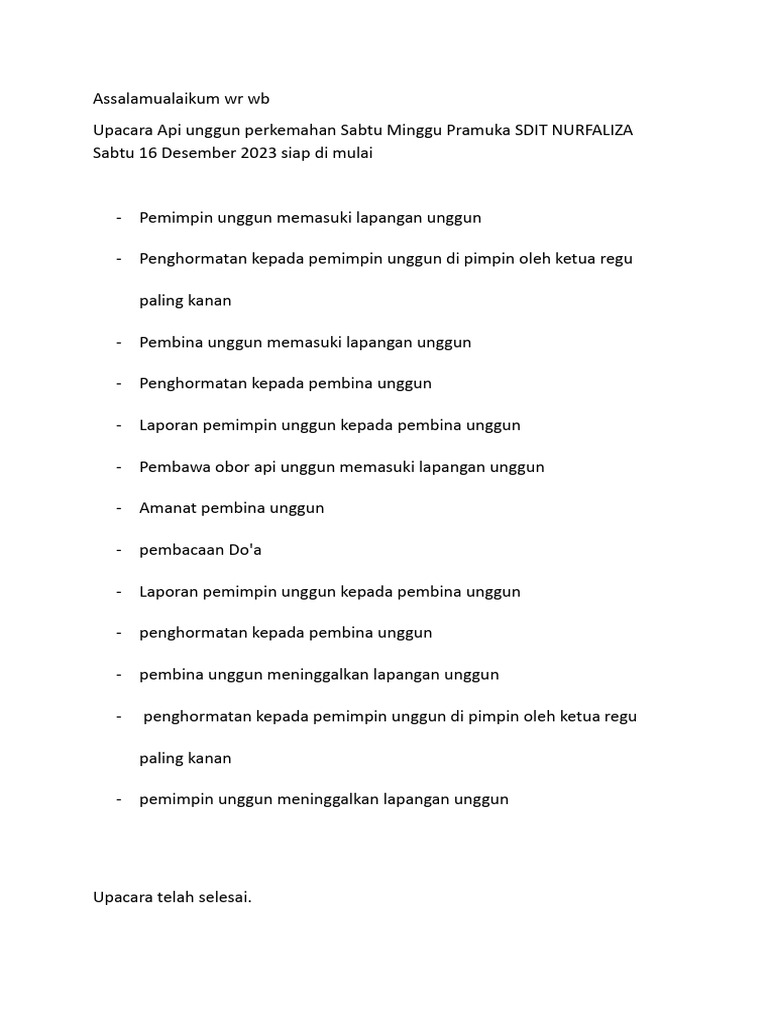 Susunan Upacara API Unggun | PDF