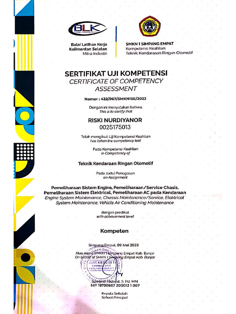 Sertifikat ukk | PDF