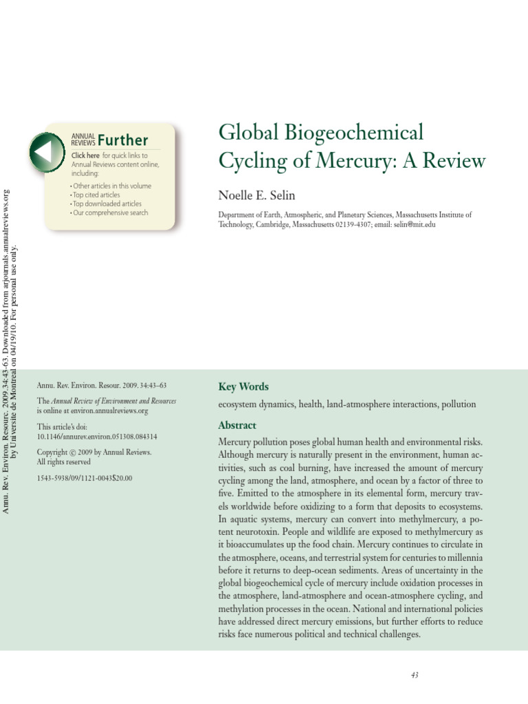 Selin Et Al 2009 Global Biogeochemical Cycling Of Mercury A Review