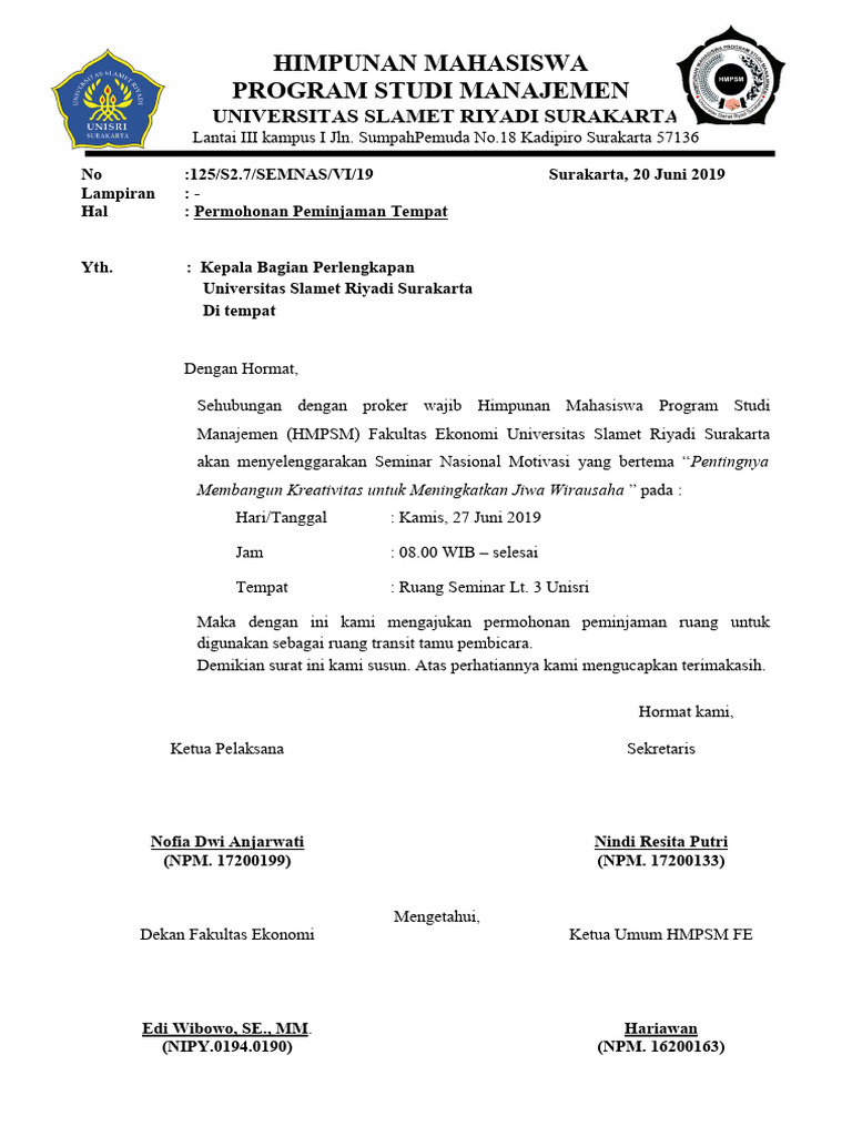 Surat Pinjam Ruang Transit | PDF