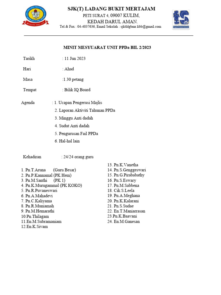 Minit Mesyuarat Ppda Kali Ke 2 2023 | PDF