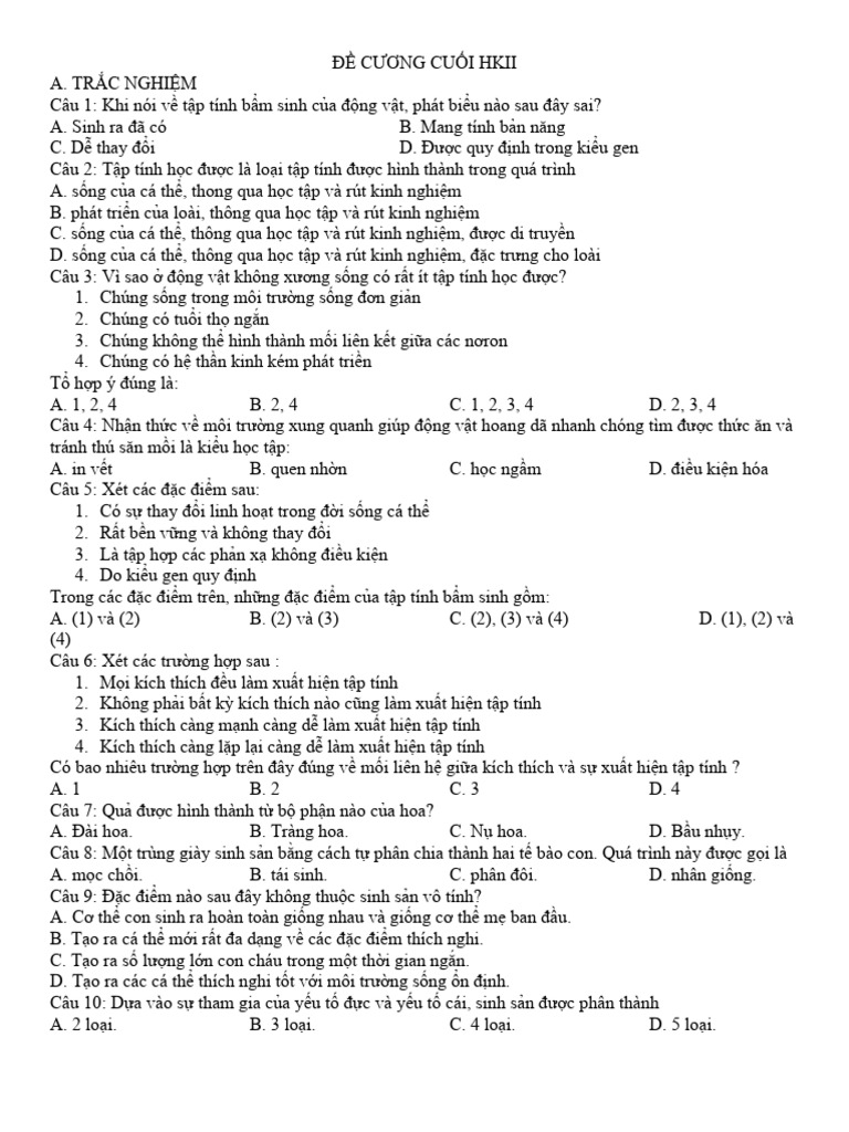 Đe Cuong Cuoi Hkii - Hs | PDF