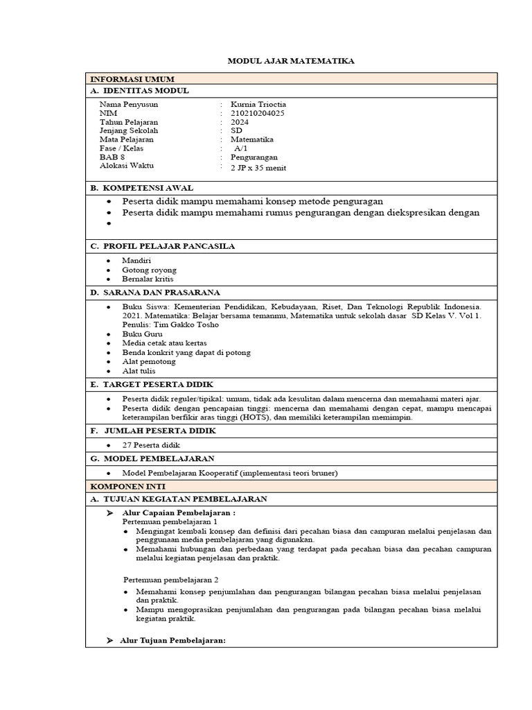 Modul Ajar Matematika BLM | PDF | Karier & Perkembangan | Ilmu Sosial