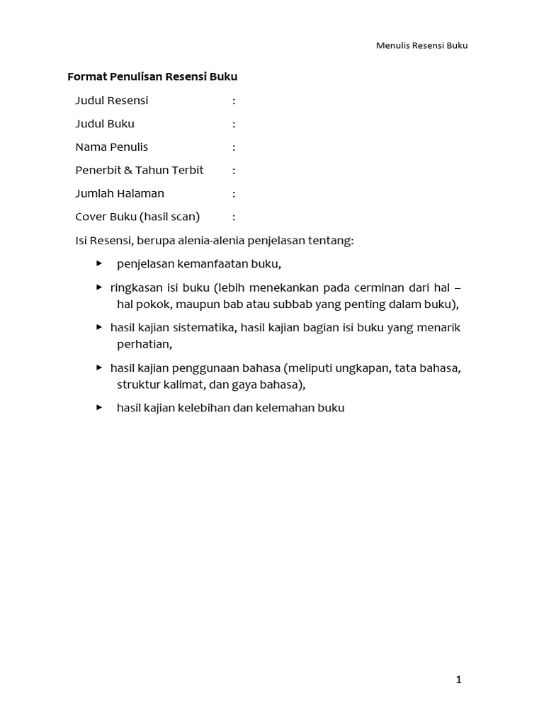 FORMAT DAN CONTOH RESENSI BUKU | PDF
