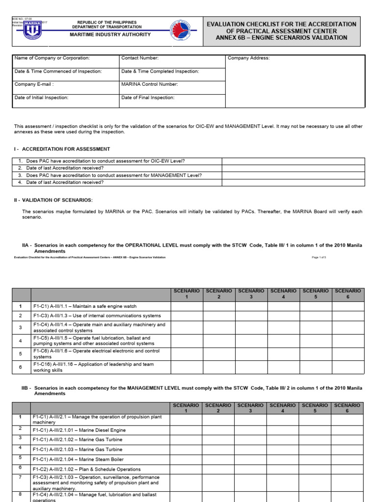 Engine Scenarios Validation Checklist | PDF | Marine Propulsion ...