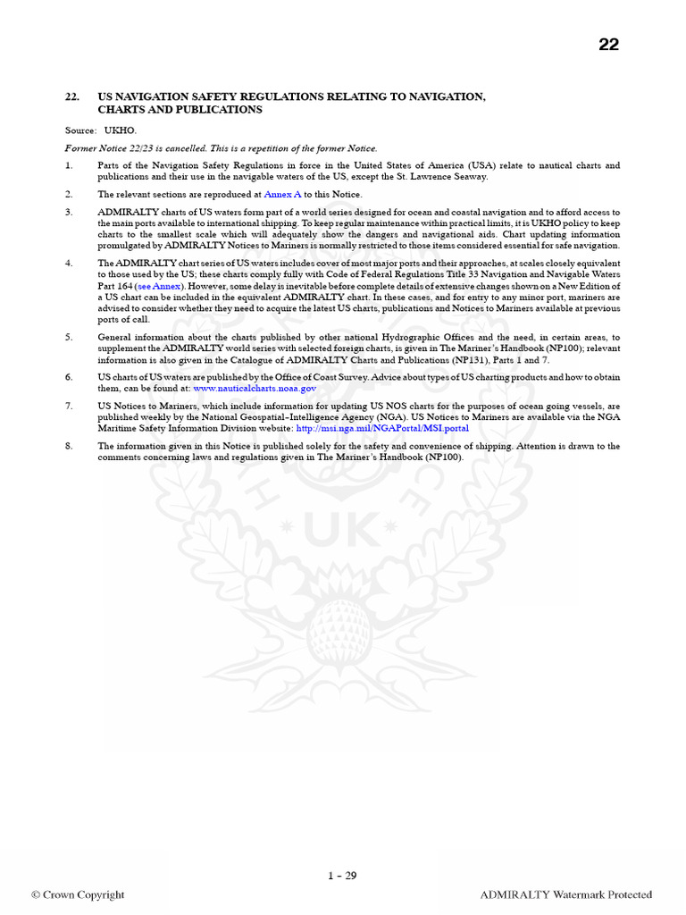 22 US Navigation Safety Regulations Relating To Navigation, Charts and Publications | PDF ...