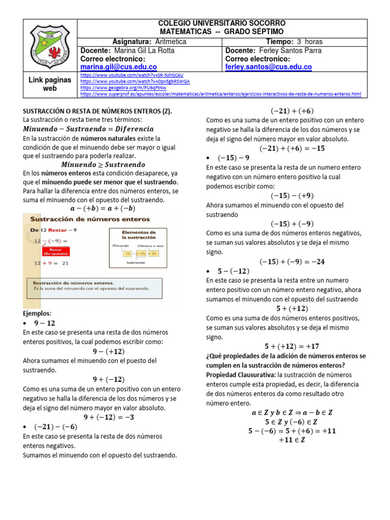 Guia 2 Sustraccion De Z Descargar Gratis Pdf Sustracción Entero