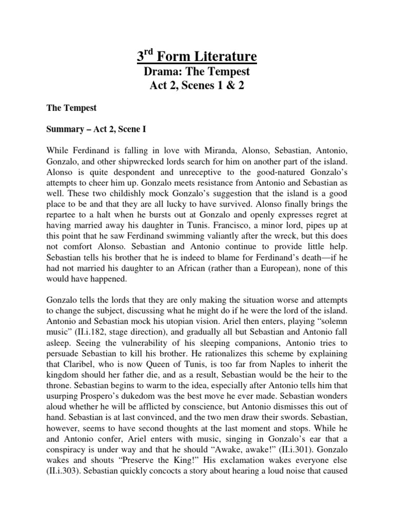 Act 2 Scene 1 & 2 Summary | PDF | The Tempest