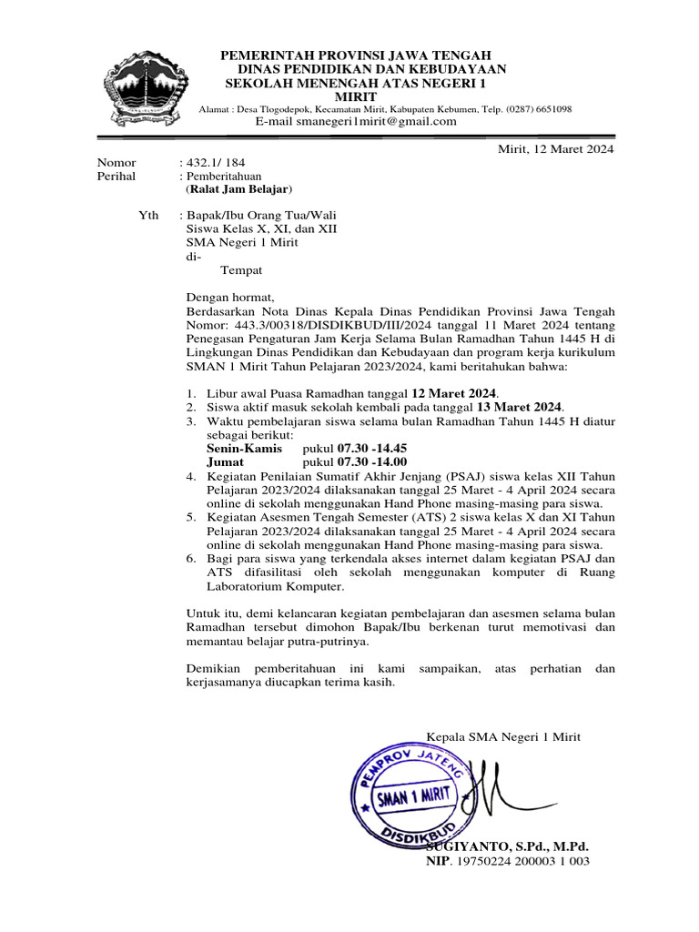 Ralat Surat Pemberitahuan Ramadhan - 1 | PDF