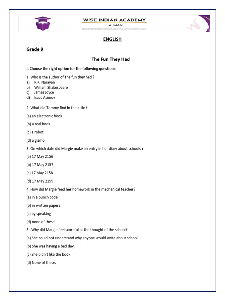 The Fun They Had Assignment 1 | PDF