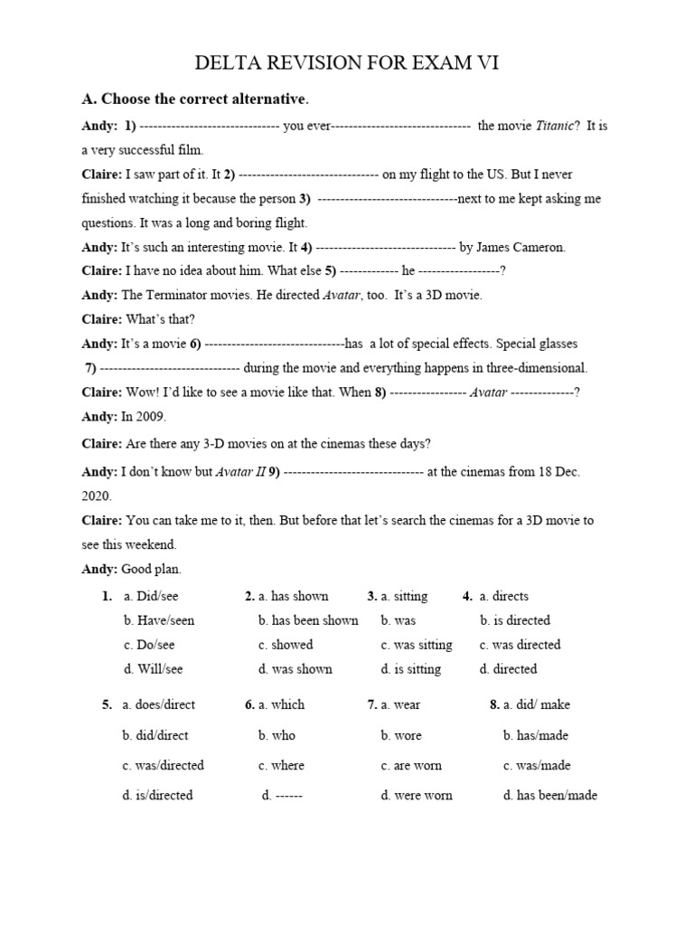 Delta Grammar Revision Exam Vi | PDF | Avatar (2009 Film) | 3 D Film