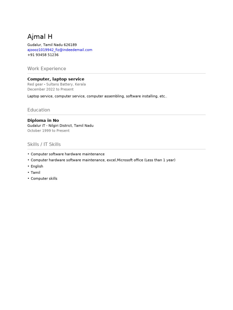 Resume Ajmal H | PDF