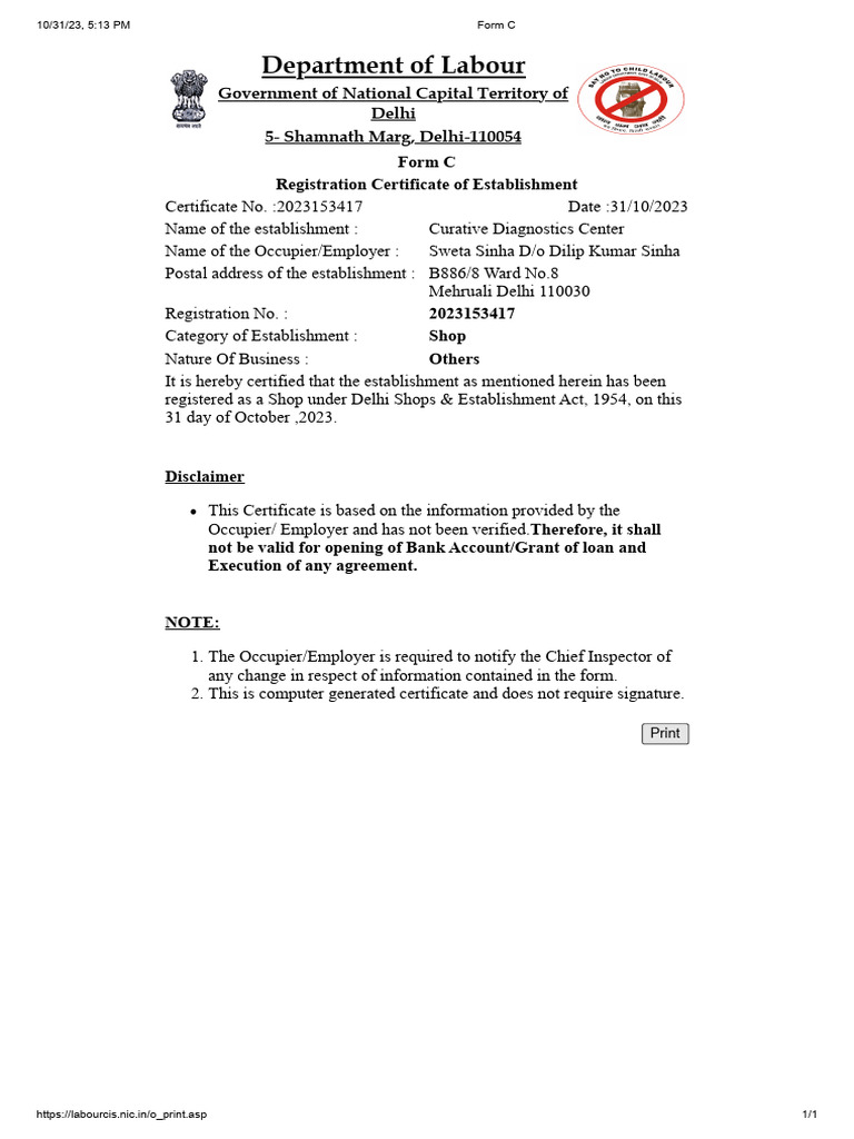 Registration Certificate for Curative Diagnostics | PDF