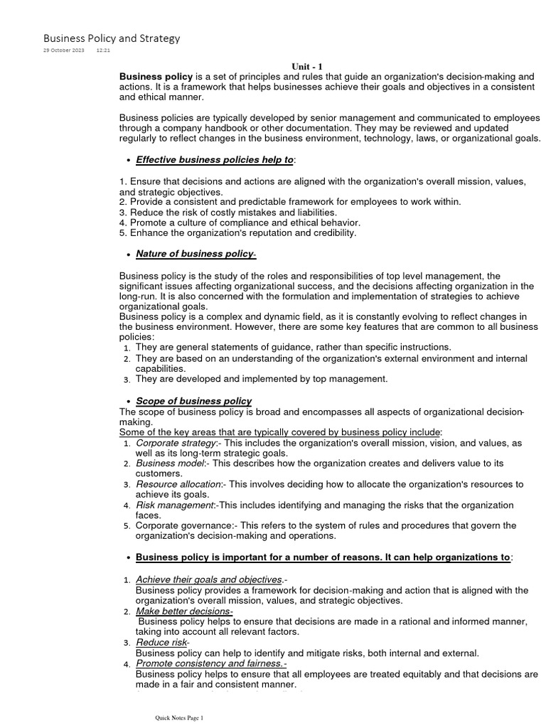 Business Policy and Strategy | PDF | Strategic Management | Policy