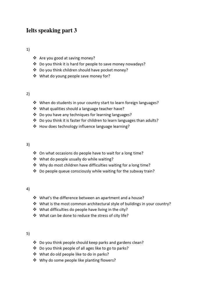 IELTS Speaking Part 3 Topics | PDF | Memory | Cognition
