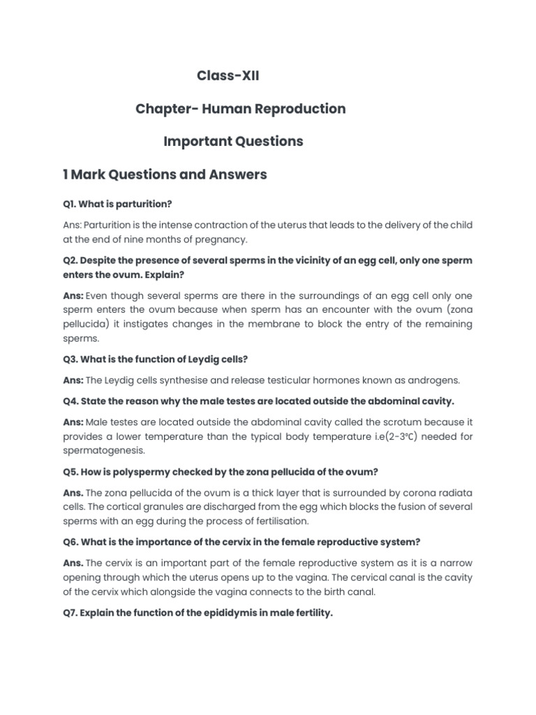 XII Bio Chp-3 Ques-Ans | PDF | Menstrual Cycle | Luteinizing Hormone