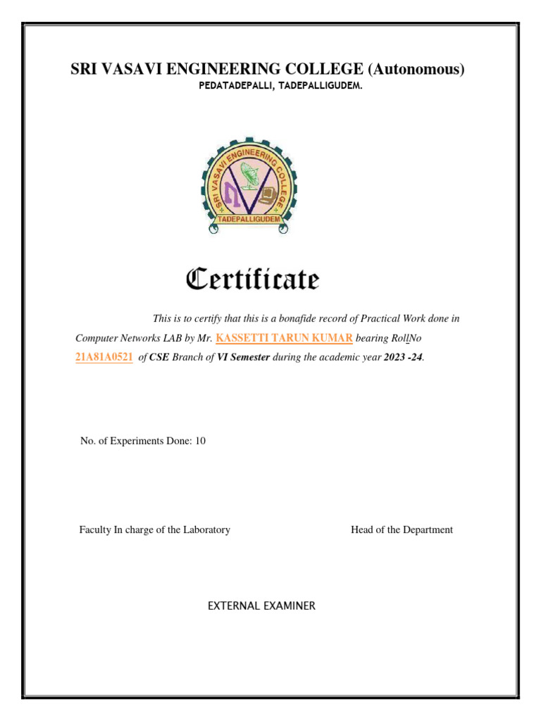 Sri Vasavi Engineering College (Autonomous) | PDF | Internet Protocol ...