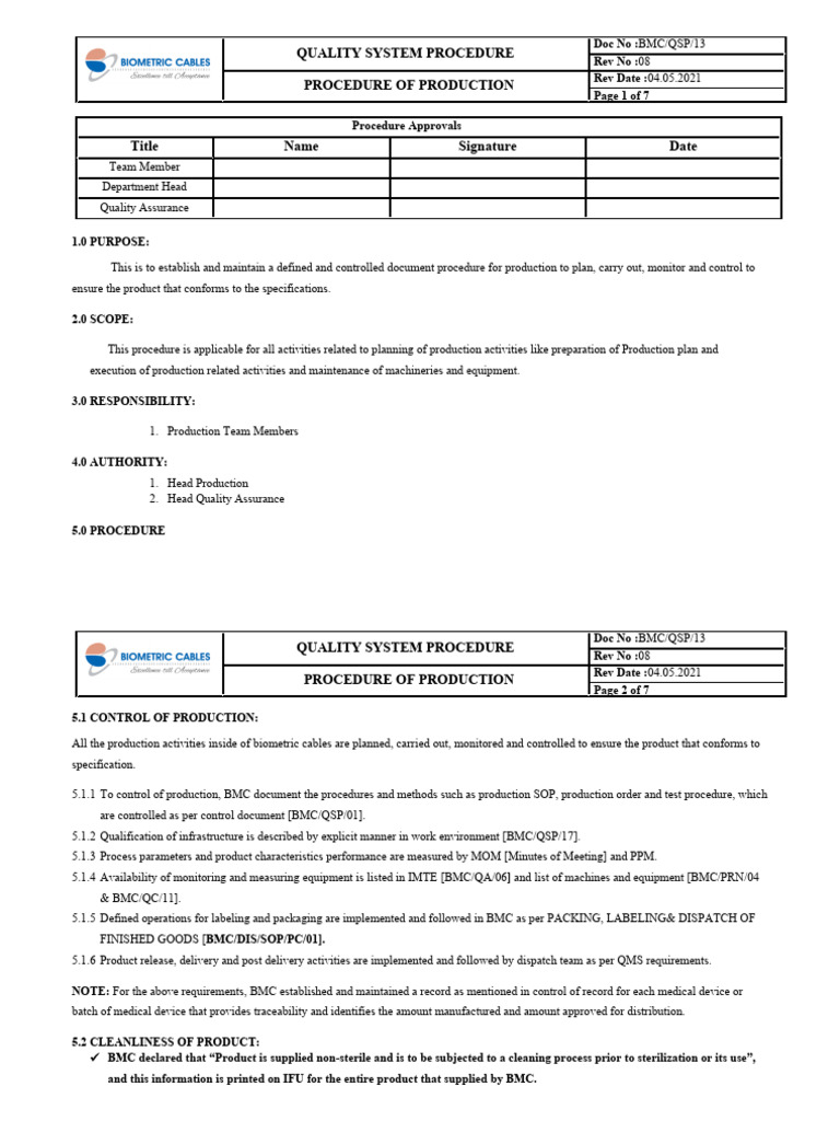 SOP of Production | Download Free PDF | Quality Assurance