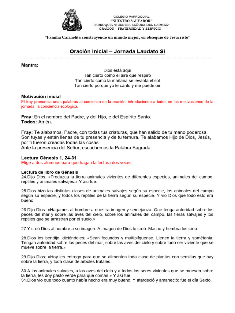 Jornada Laudato Si Oración Inicial | PDF | Oración | Narrativa de la creación del Génesis