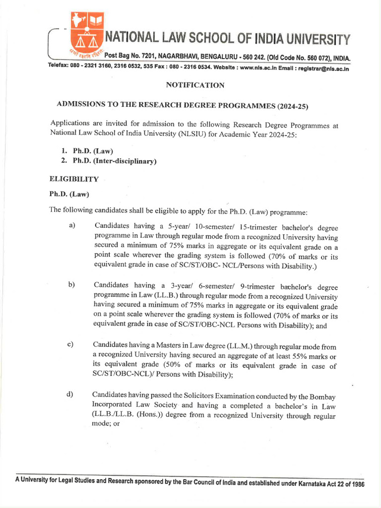 Admissions Notification-Research Degree Programme 2024-25 | PDF