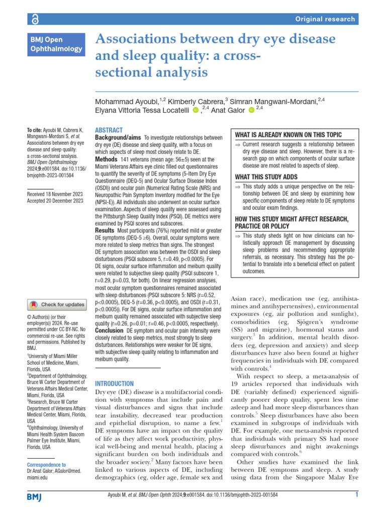 Veterans' Dry Eye & Sleep Study | PDF | Sleep Disorder | Sleep