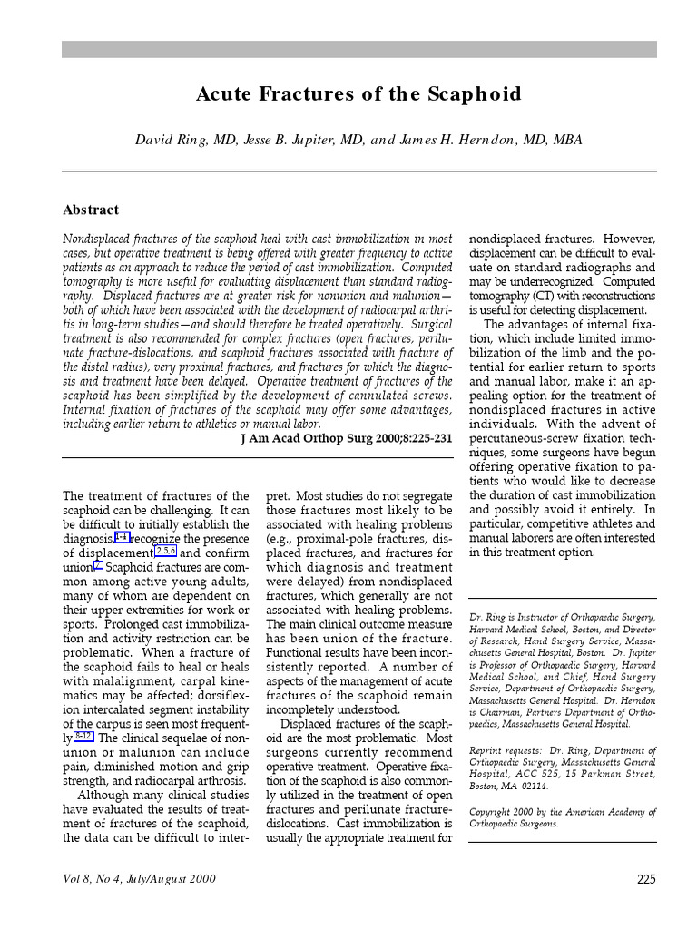 Acute Fractures of The Scaphoid | PDF | Skeletal System | Limbs (Anatomy)