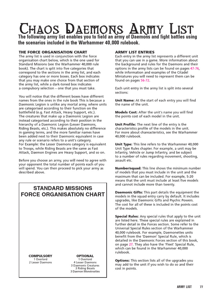 Daemonica Army List 40k | PDF