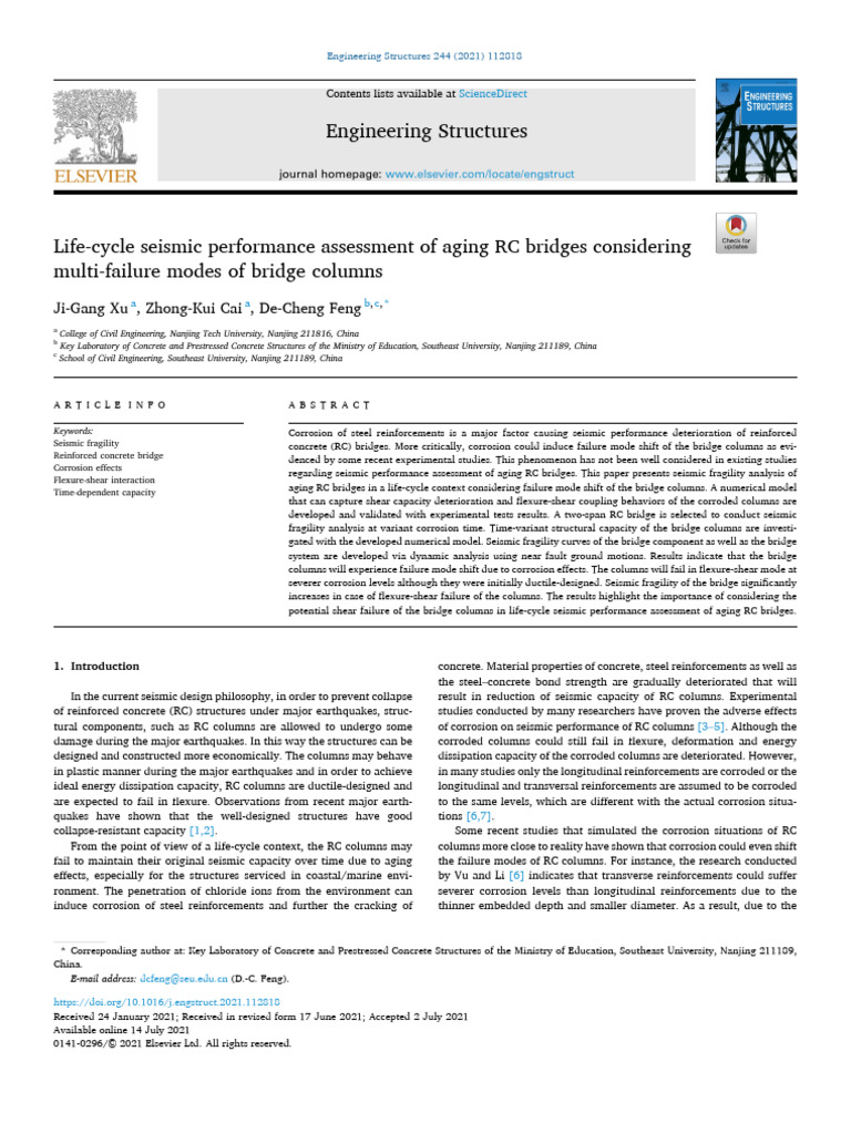 Life-Cycle Seismic Performance Assessment of Aging RC Bridges ...